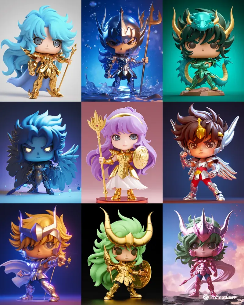 Chibi Saint Seiya Funko Pops Midjourney Prompt | PromptBase