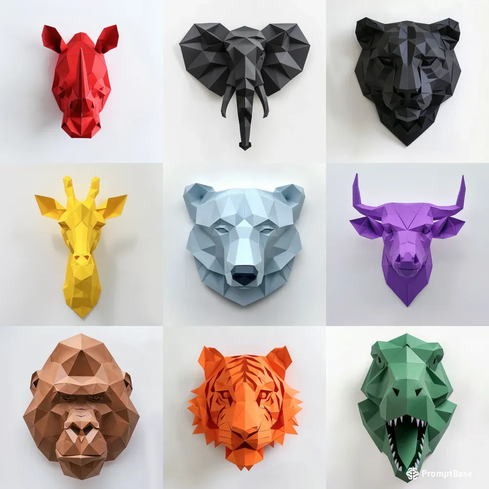 3D Origami Animal Trophies Midjourney Prompt | PromptBase