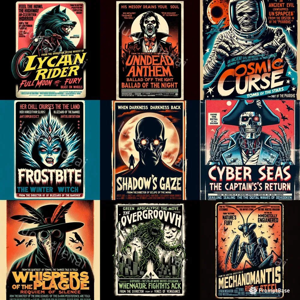 Bold Screen Printed Horror Movie Posters DALL·E Prompt | PromptBase