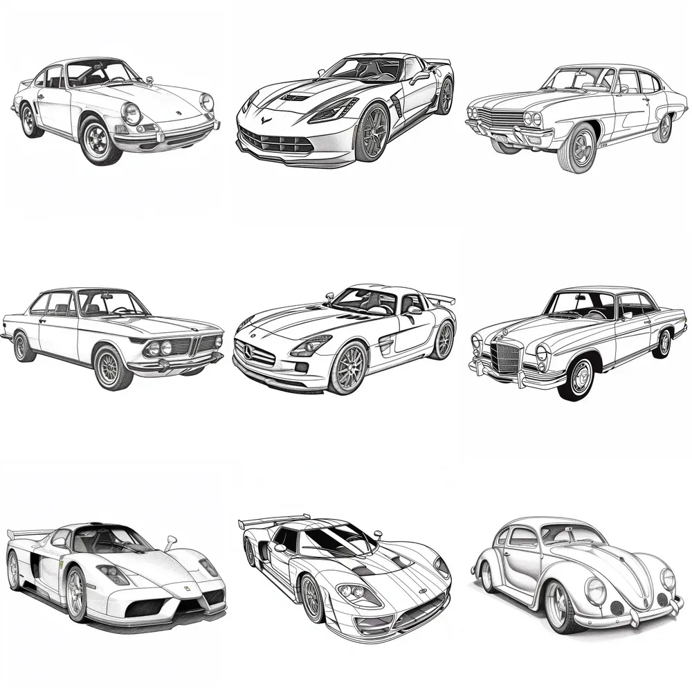 Simple Line Car Coloring Pages Midjourney Prompt | PromptBase