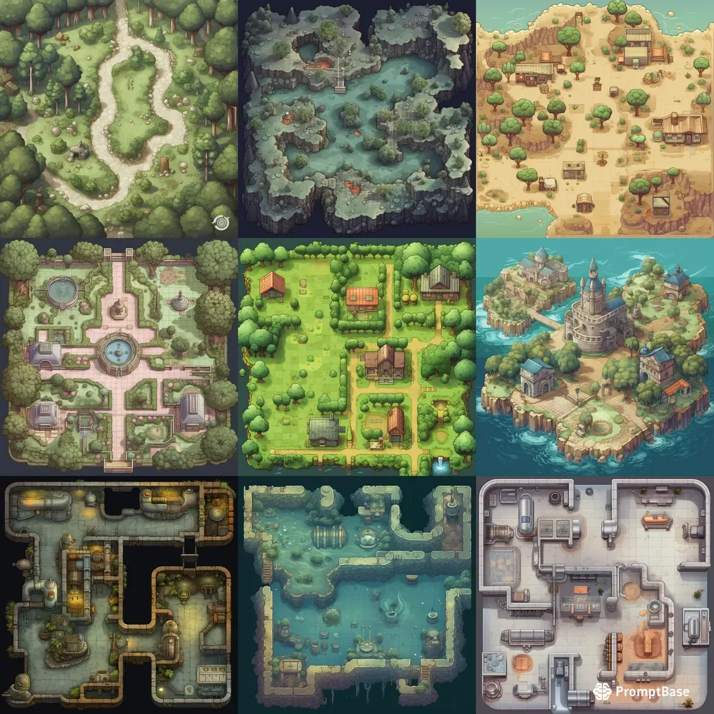 RPG Game Maps Overhead Designs Midjourney Prompt | PromptBase