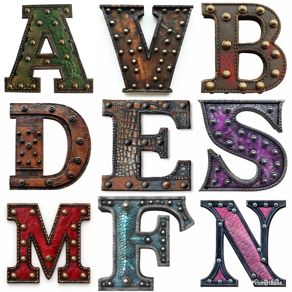 Leather Letters With Metal Rivets Midjourney Prompt | PromptBase