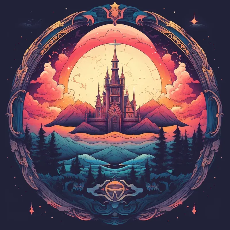 Round Fantasy Logo Images Midjourney Prompt | PromptBase