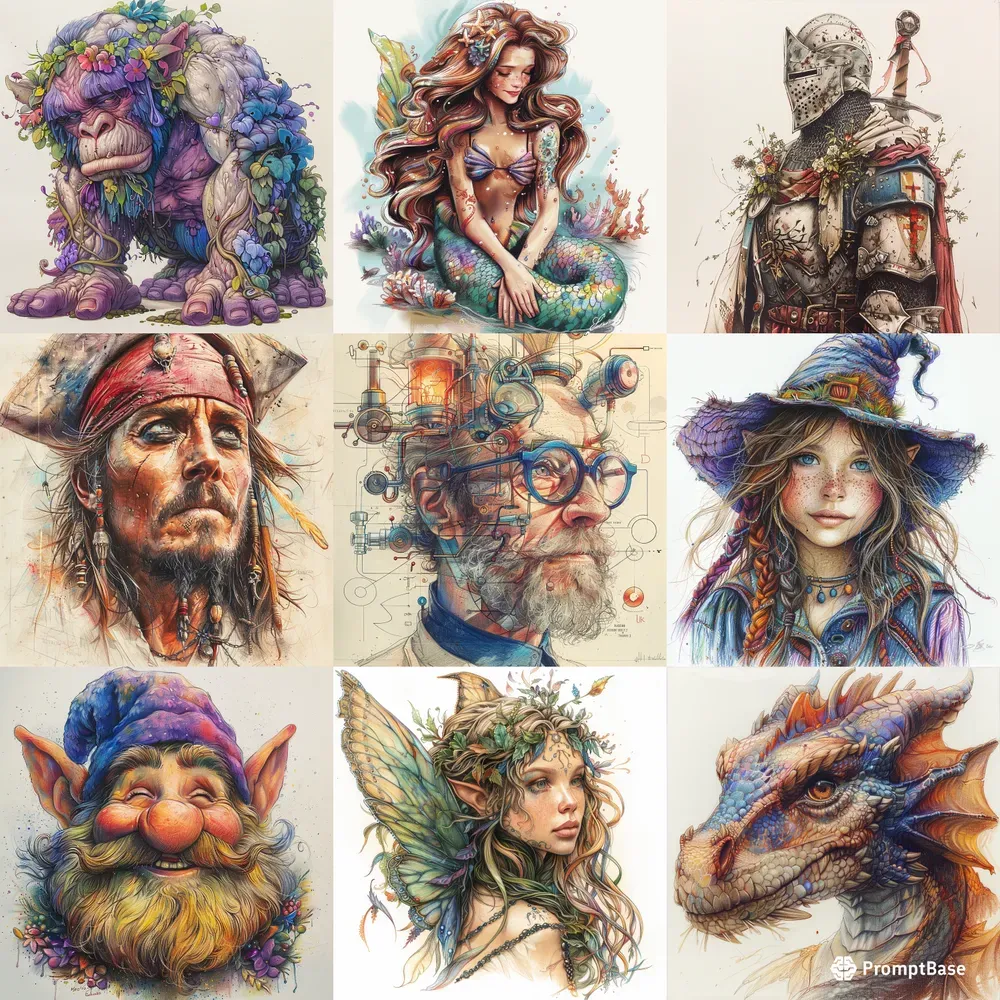 Palettes Of Wonder Pencil Drawings Midjourney Prompt | PromptBase