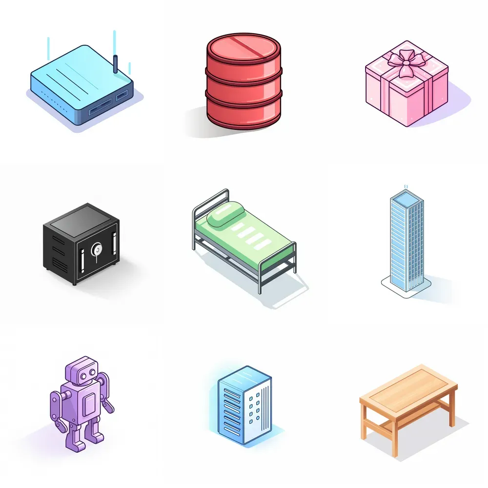 Minimal Isometric Color Icons Midjourney Prompt | PromptBase