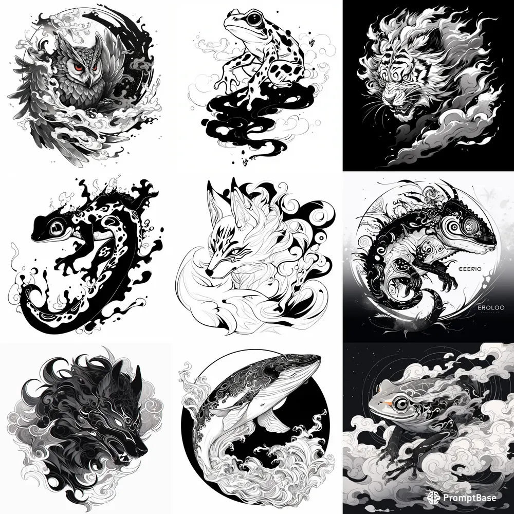 Animal Drawings Neotraditional Japanese Midjourney Prompt | PromptBase