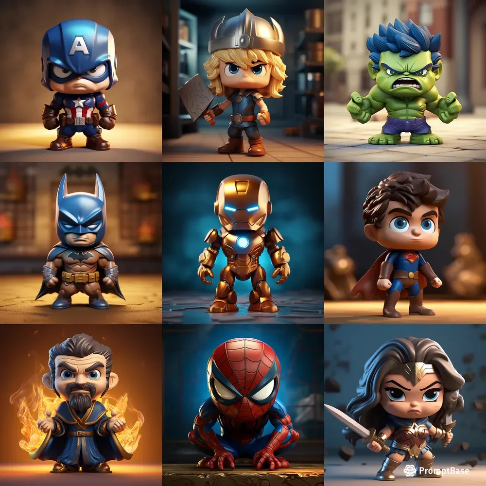 Cute Superheroes Action Figures Midjourney Prompt | PromptBase