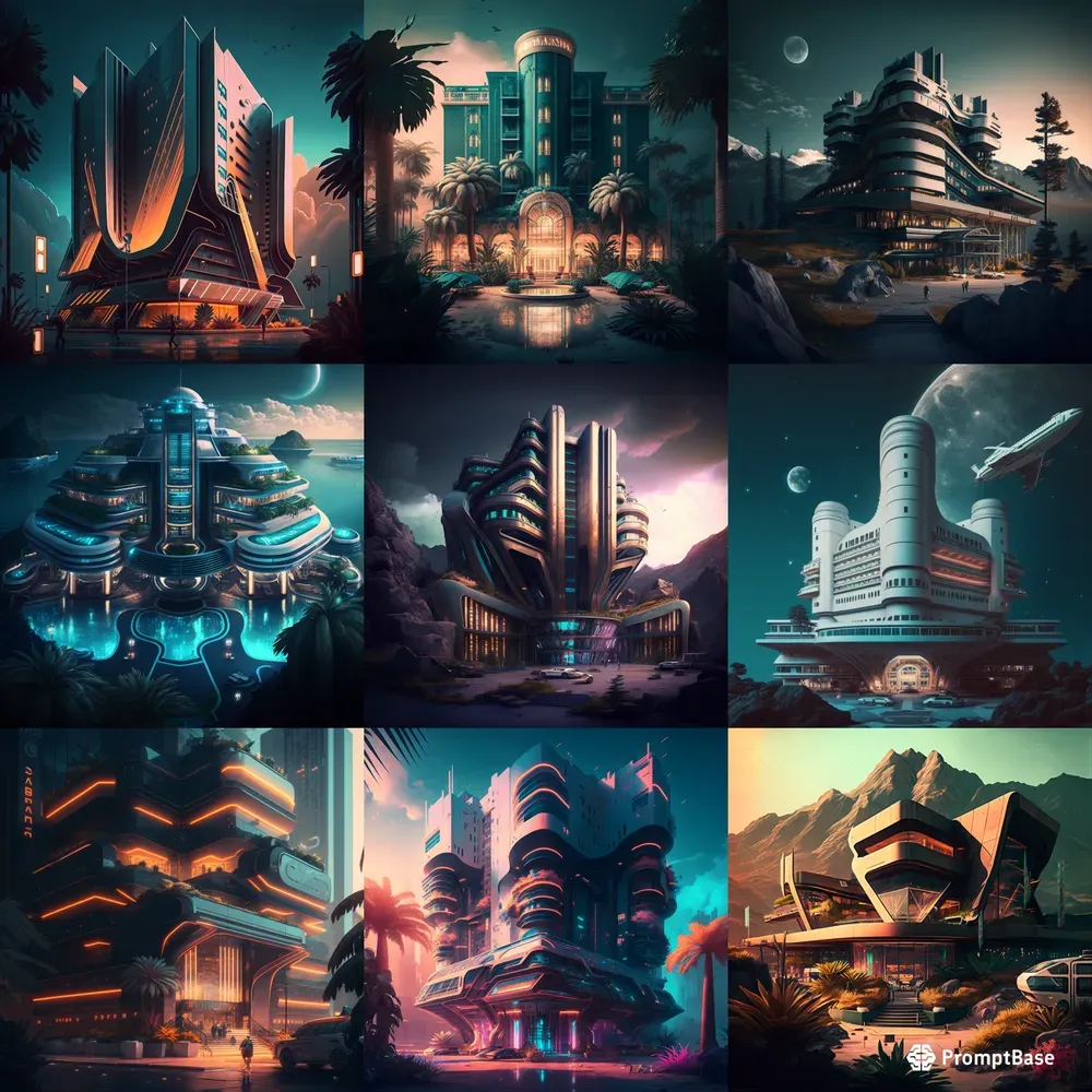 Luxury Cyberpunk-style Hotels Midjourney Prompt | PromptBase