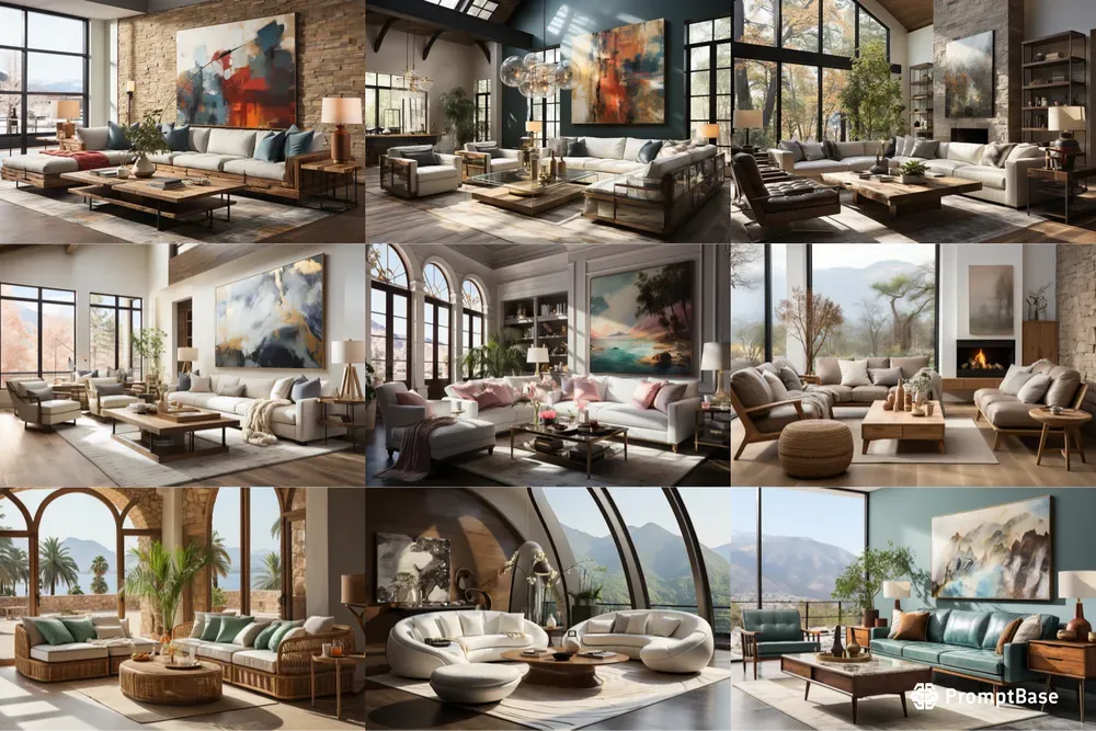 Comfort And Elegance In Living Rooms Midjourney Prompt | PromptBase