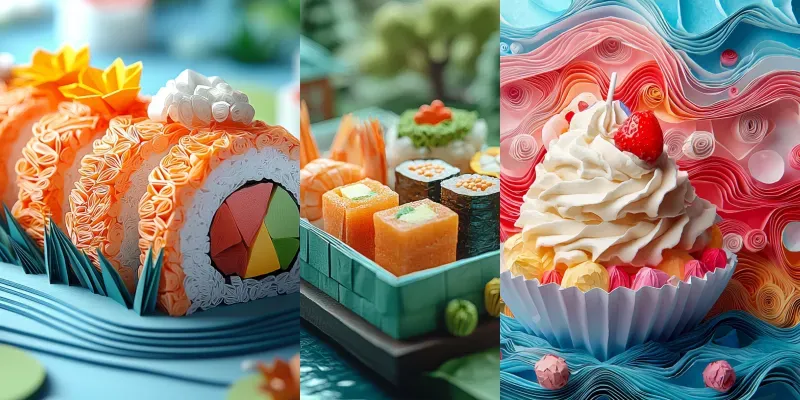 Colorful Origami Food Item Generator App | PromptBase