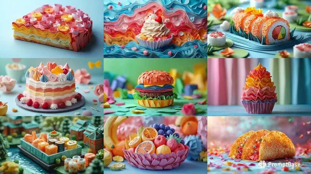 Colorful Origami Food Items Midjourney Prompt | PromptBase