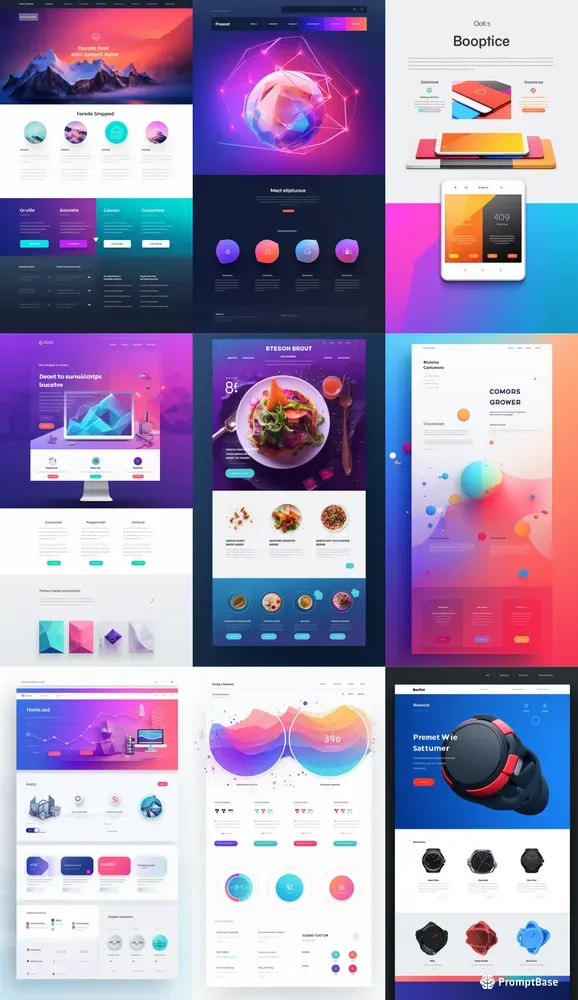 Vibrant Modern Vertical Web Pages Midjourney Prompt | PromptBase