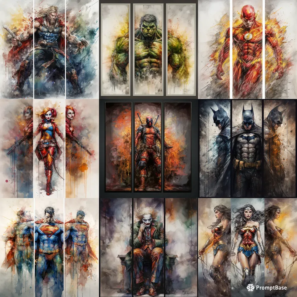 Watercolor Triptych Art Midjourney Prompt | PromptBase