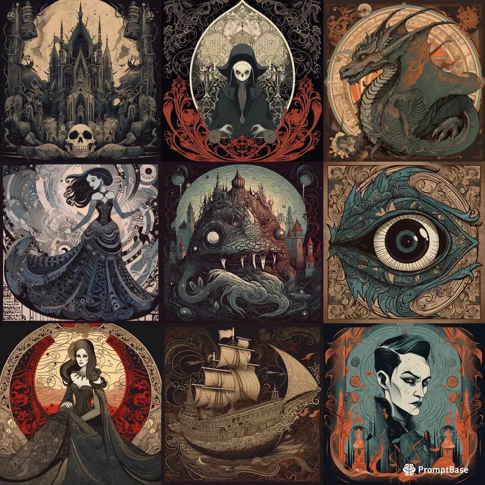 Intricate Gothic Illustrations Midjourney Prompt | PromptBase