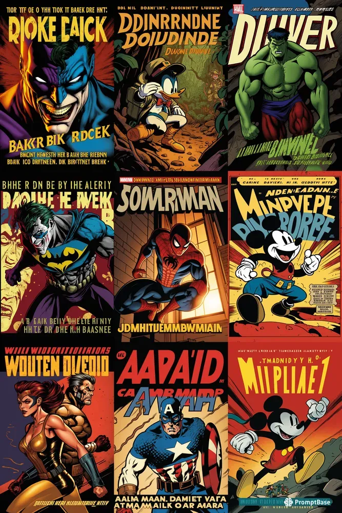 Vintage Comic Book Cover Designs Midjourney Prompt | PromptBase