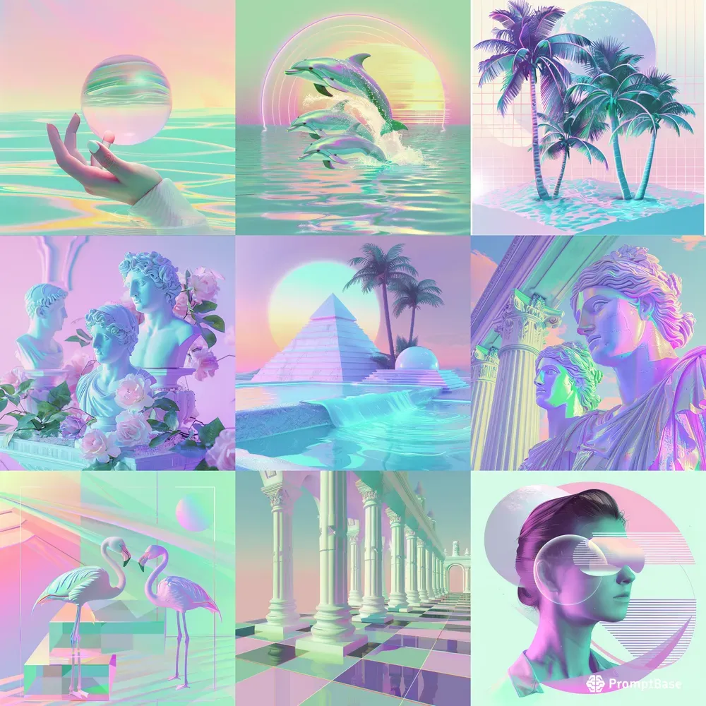 Vaporwave Retro Futurism Y2k Cover Art Midjourney Prompt | PromptBase