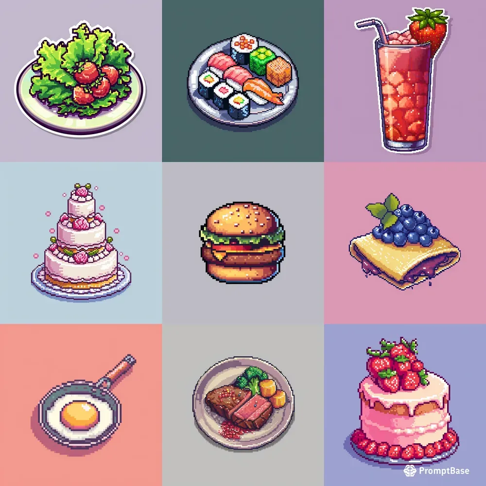 Pixel Food Sprite Sticker Icons Midjourney Prompt | PromptBase