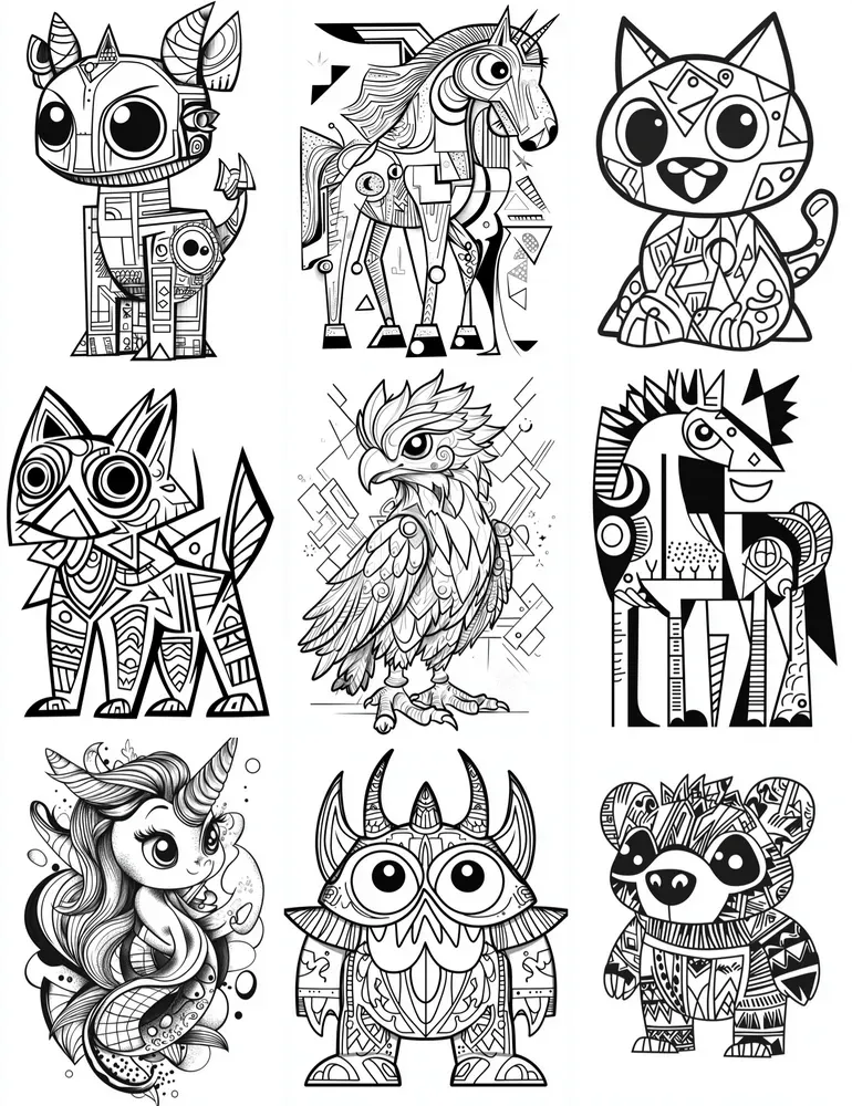 Kawaii Creature Pop Art Coloring Pages Midjourney Prompt | PromptBase