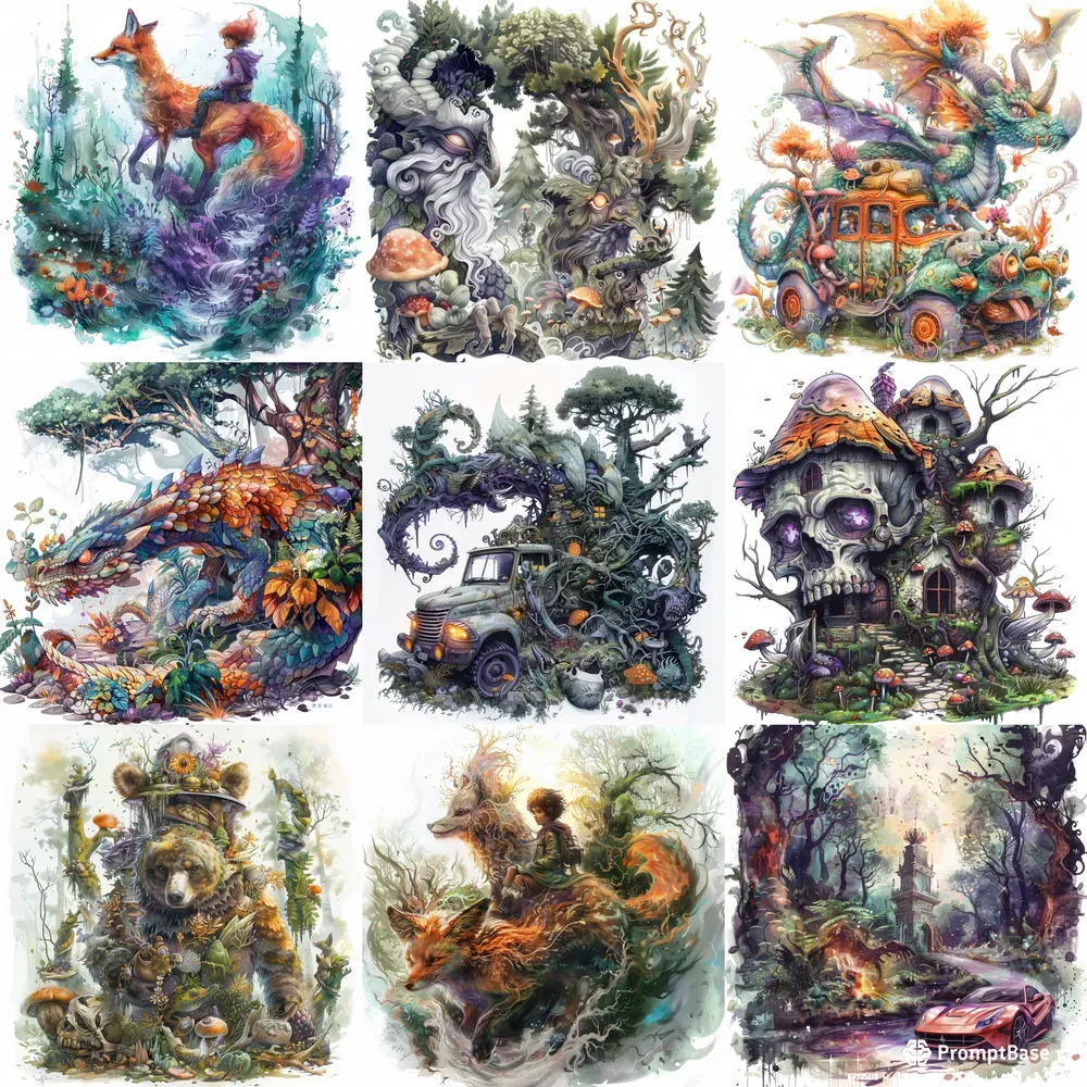 Mythical Forest Creatures Sketch Art Midjourney Prompt | PromptBase