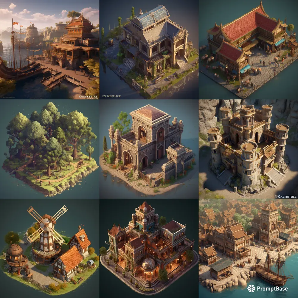 Strategy Game Buildings Midjourney Prompt | PromptBase