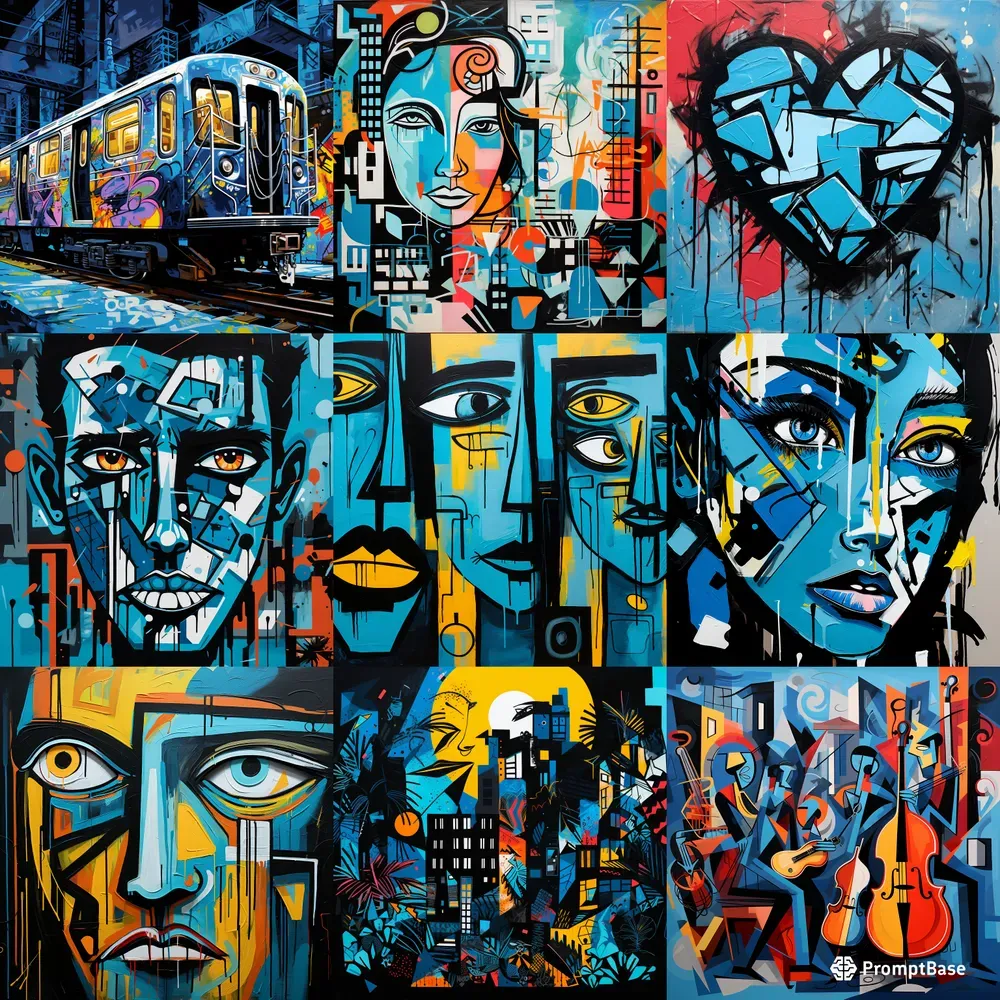 Street Art Picasso Graffiti Fusion Paintings Midjourney Prompt | PromptBase