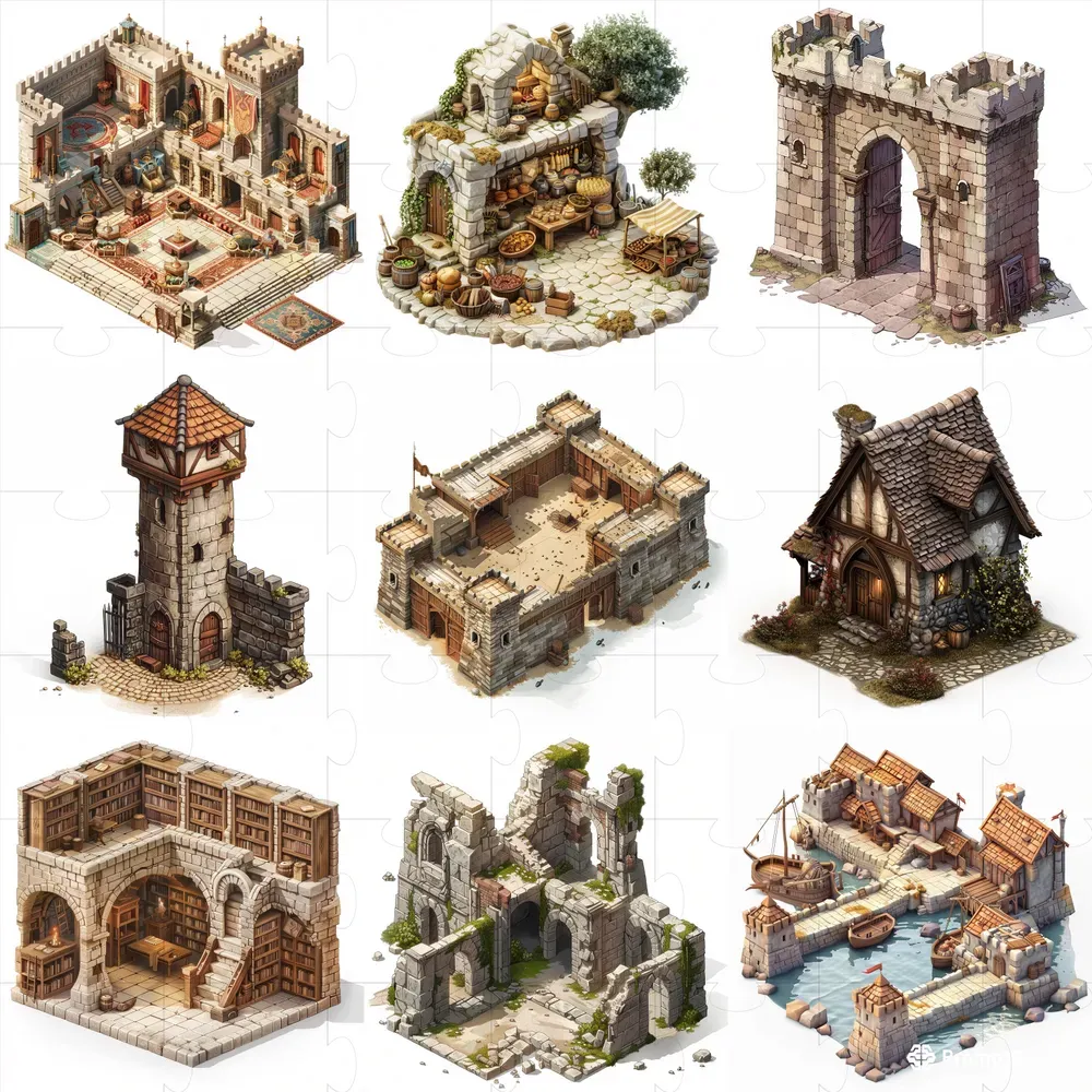 Isometric Medieval Buildings Midjourney Prompt | PromptBase