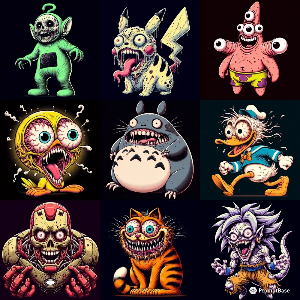 Iconic Characters Creepy Cartoons DALL·E Prompt | PromptBase