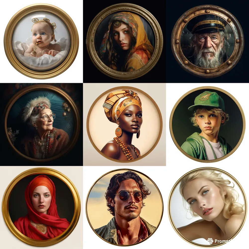 Color Portraits With Round Frames Midjourney Prompt | PromptBase
