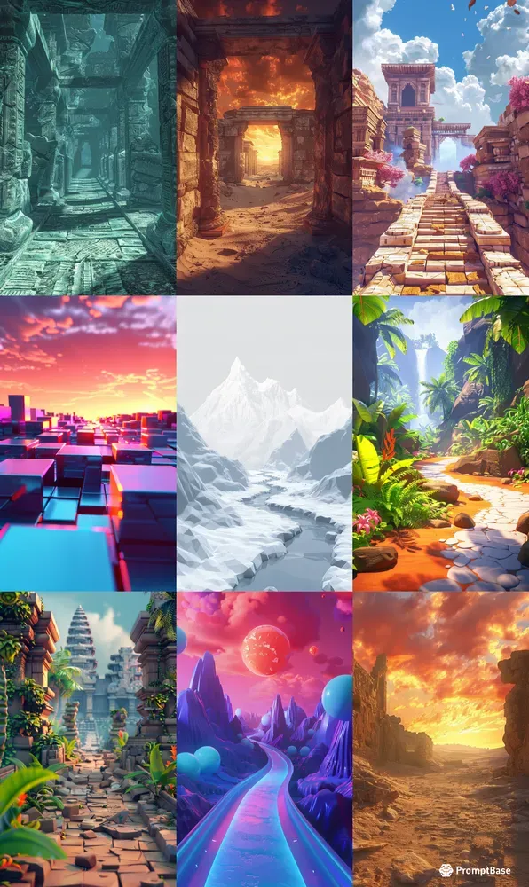 3D Digital Endless Runner Backgrounds Midjourney Prompt | PromptBase