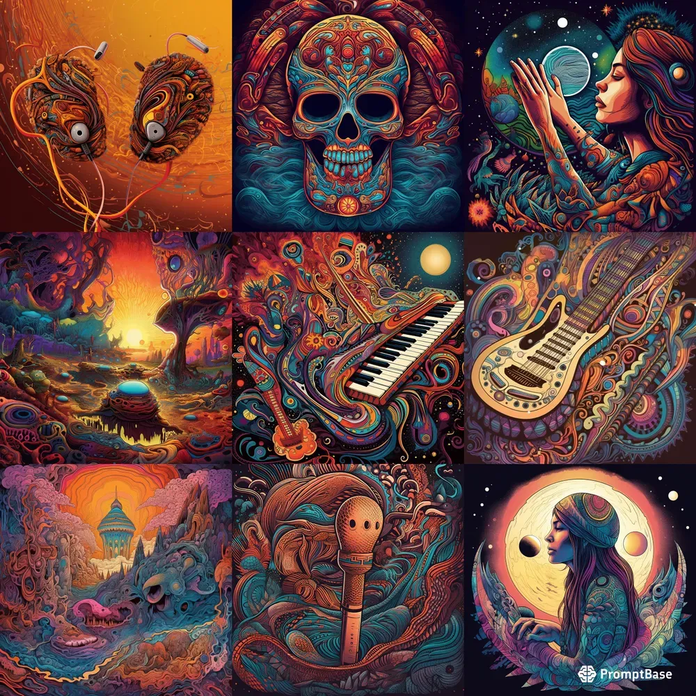 Rock Band Album Cover Illustrations Midjourney Prompt | PromptBase