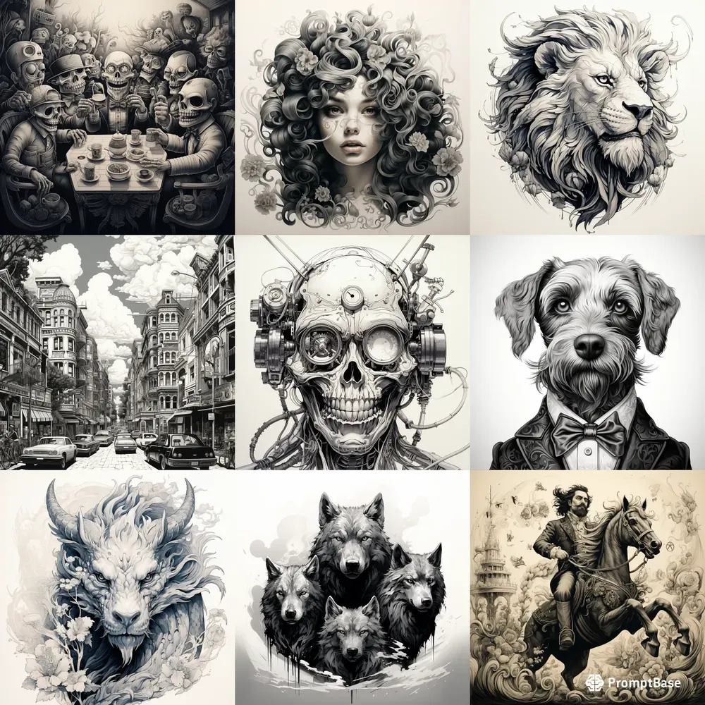 Black And White Realism Illustrations Midjourney Prompt | PromptBase