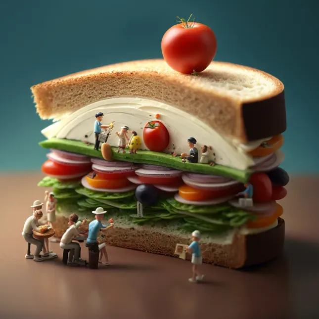 Tiny Workers Building Food Midjourney Prompt | PromptBase