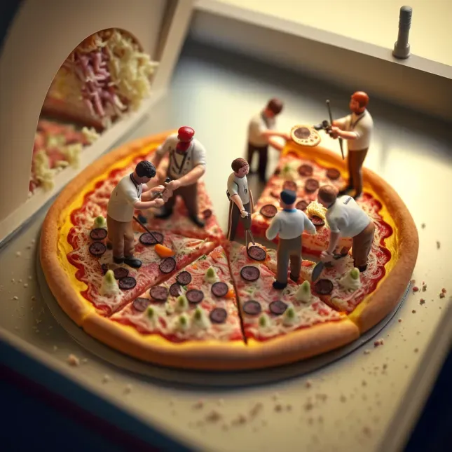 Tiny Workers Building Food Midjourney Prompt | PromptBase