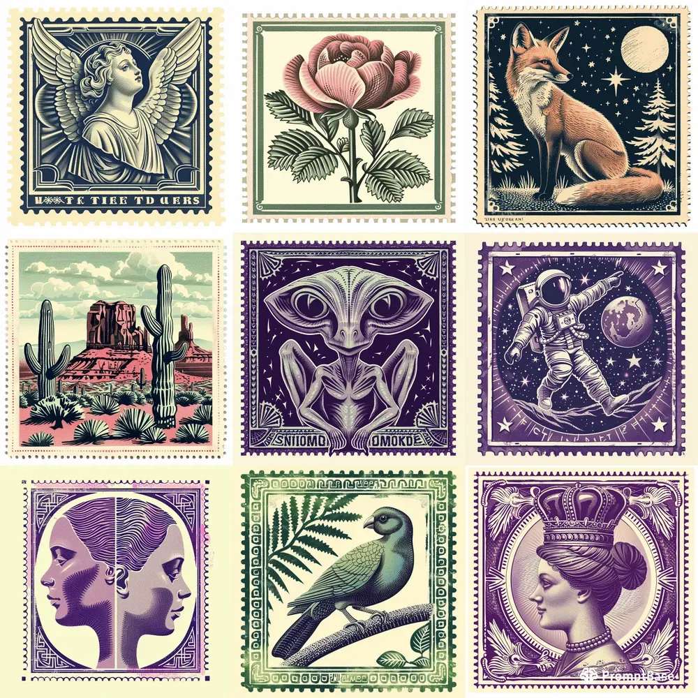 Vintage Postage Stamp Art Midjourney Prompt | PromptBase