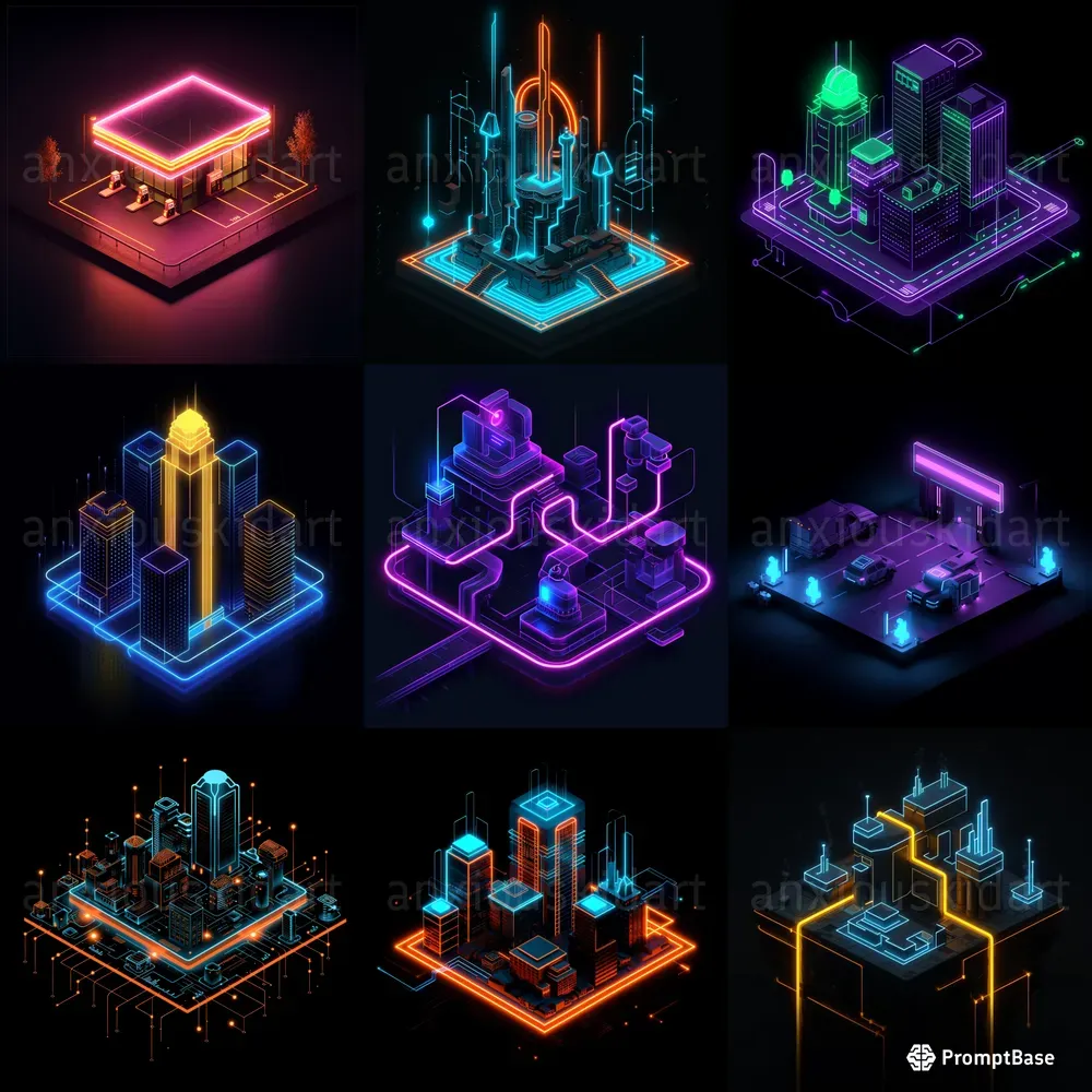 Isometric Minimalist Neon Dioramas Midjourney Prompt | PromptBase