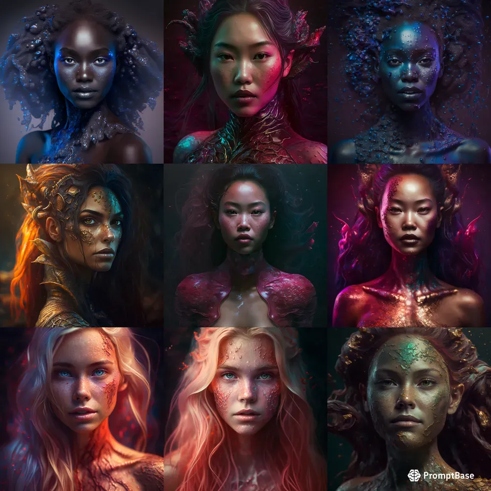 Epic Beautiful Mermaid Hybrid Portraits Midjourney Prompt | PromptBase