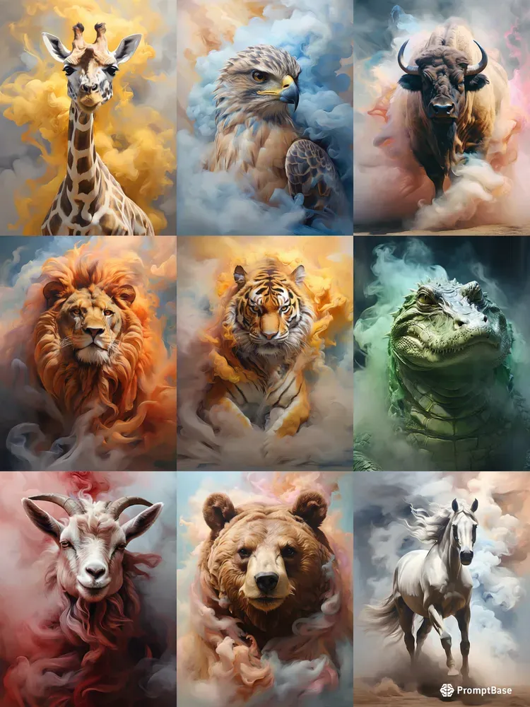 Colored Smoke Animal Portraits Leonardo Ai Prompt | PromptBase