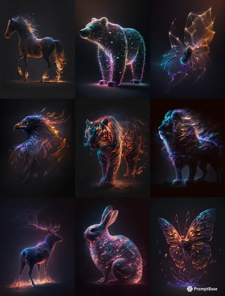 Colored Lighting Animals Midjourney Prompt | PromptBase
