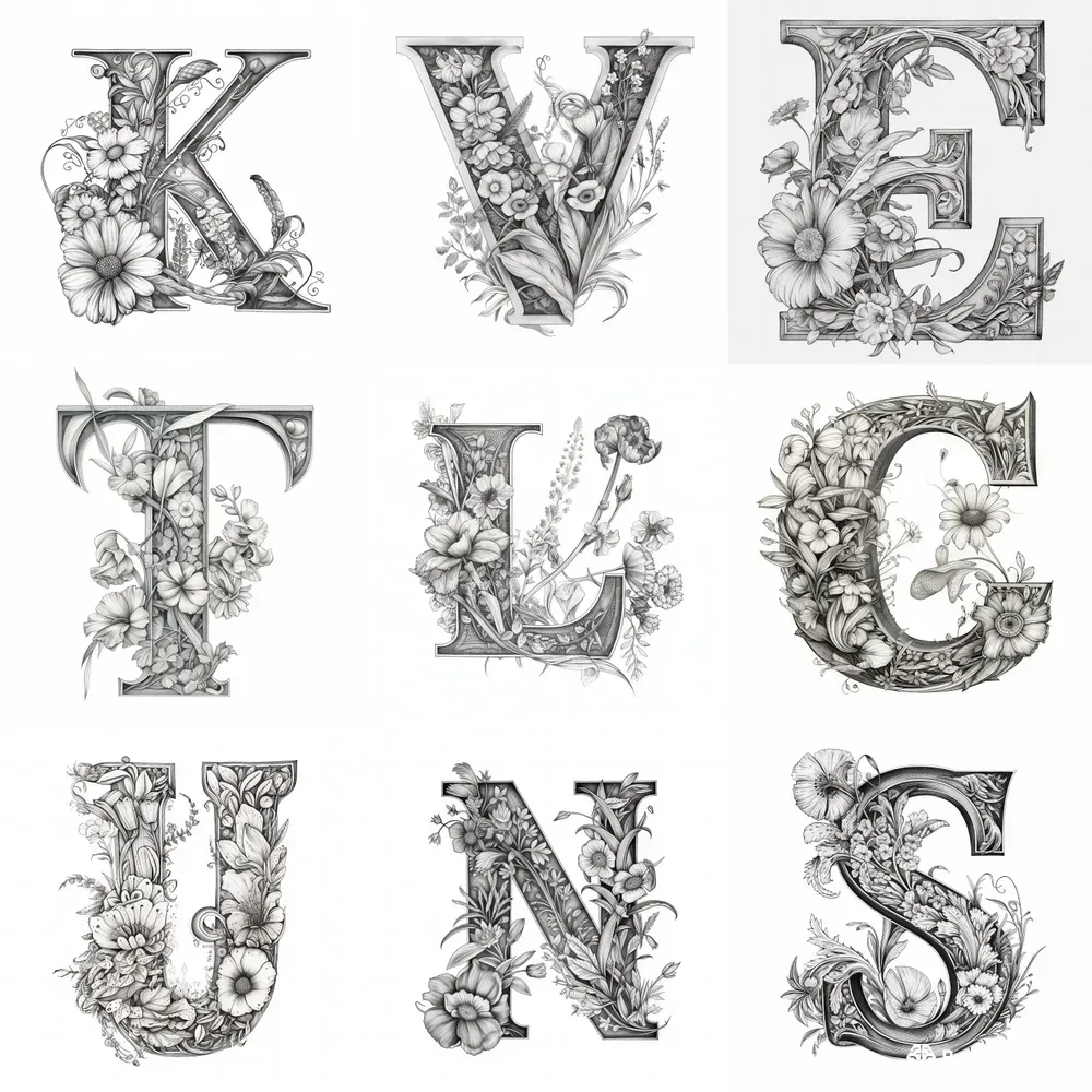 Beautiful Flowers Pencil Drawings Letters Midjourney Prompt | PromptBase
