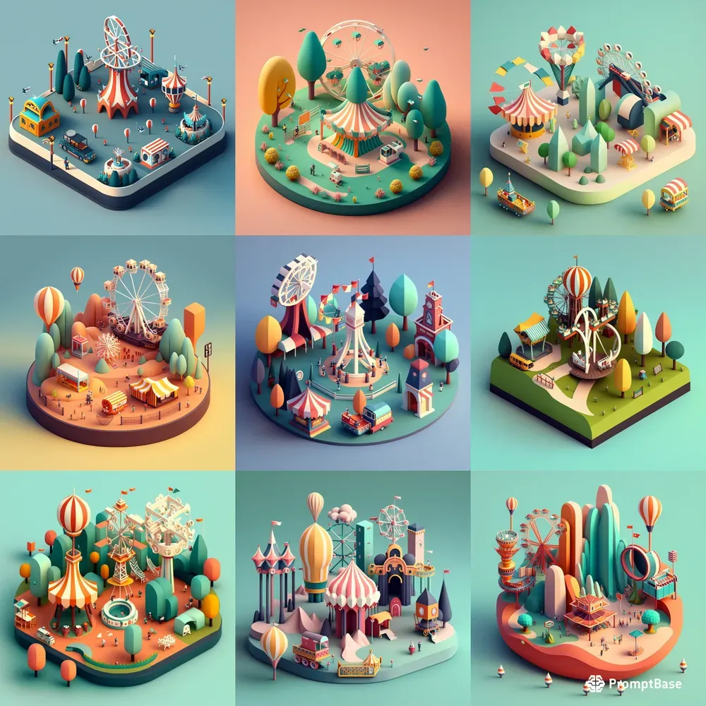 Isometric Theme Park Scenes Midjourney Prompt | PromptBase