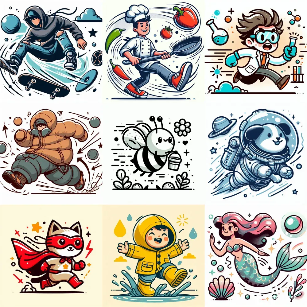 Cheerful Cartoon Characters Designs DALL·E Prompt | PromptBase