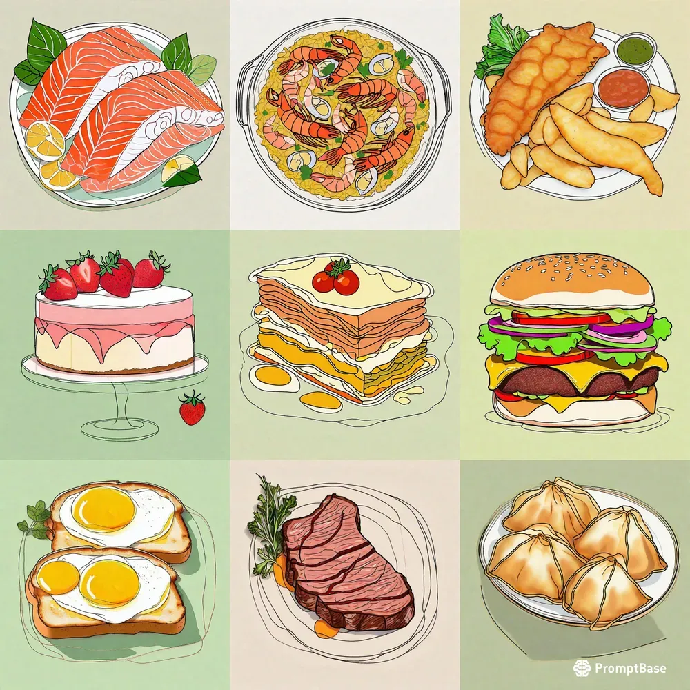 One Line Food Drawings Stable Diffusion Prompt | PromptBase