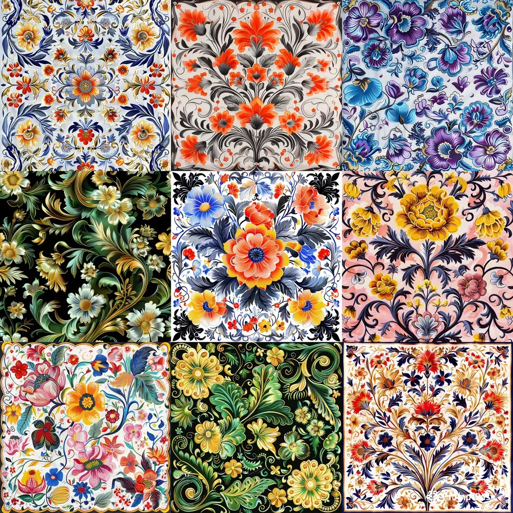 Russian Folk Color Patterns Midjourney Prompt | PromptBase