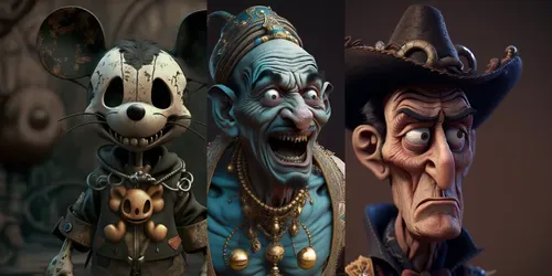 Creepy Caricature Disney Characters Midjourney Prompt | PromptBase