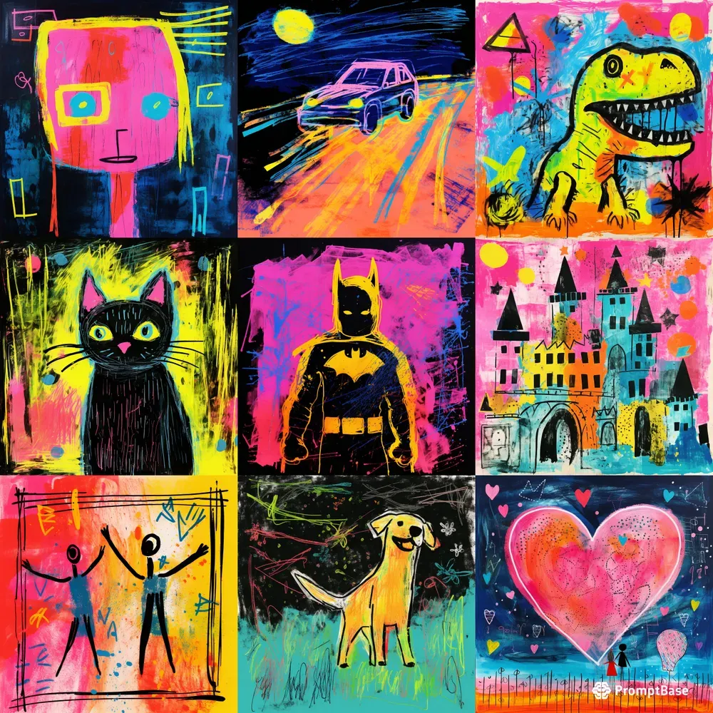 Fun Colorful Kids Drawing Sketches Midjourney Prompt | PromptBase