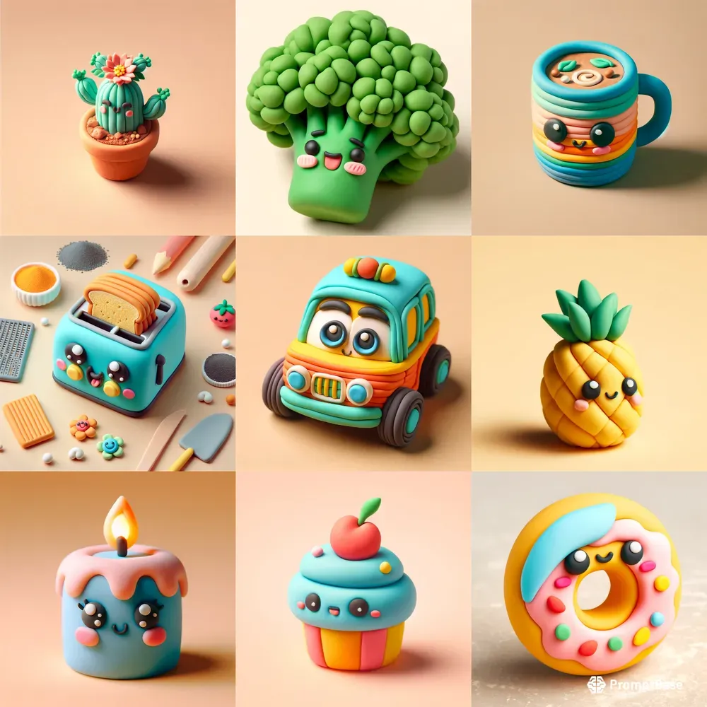 Cute Animated Objects Made Of Plasticine DALL·E Prompt | PromptBase