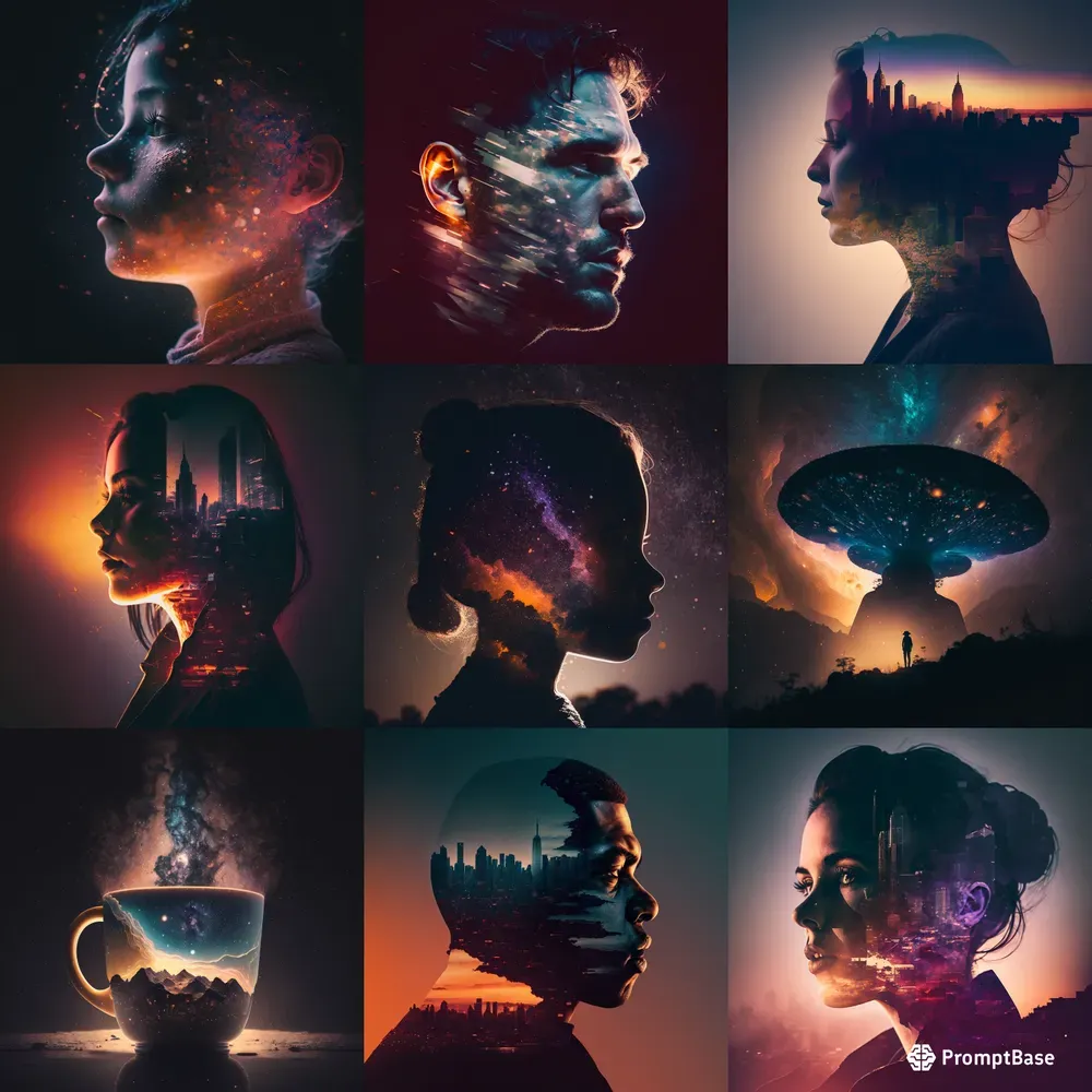 Hq Double Exposures Midjourney Prompt | PromptBase