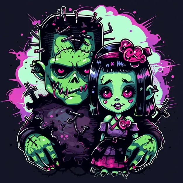 Monster Couples Valentines Day Designs Midjourney Prompt | PromptBase