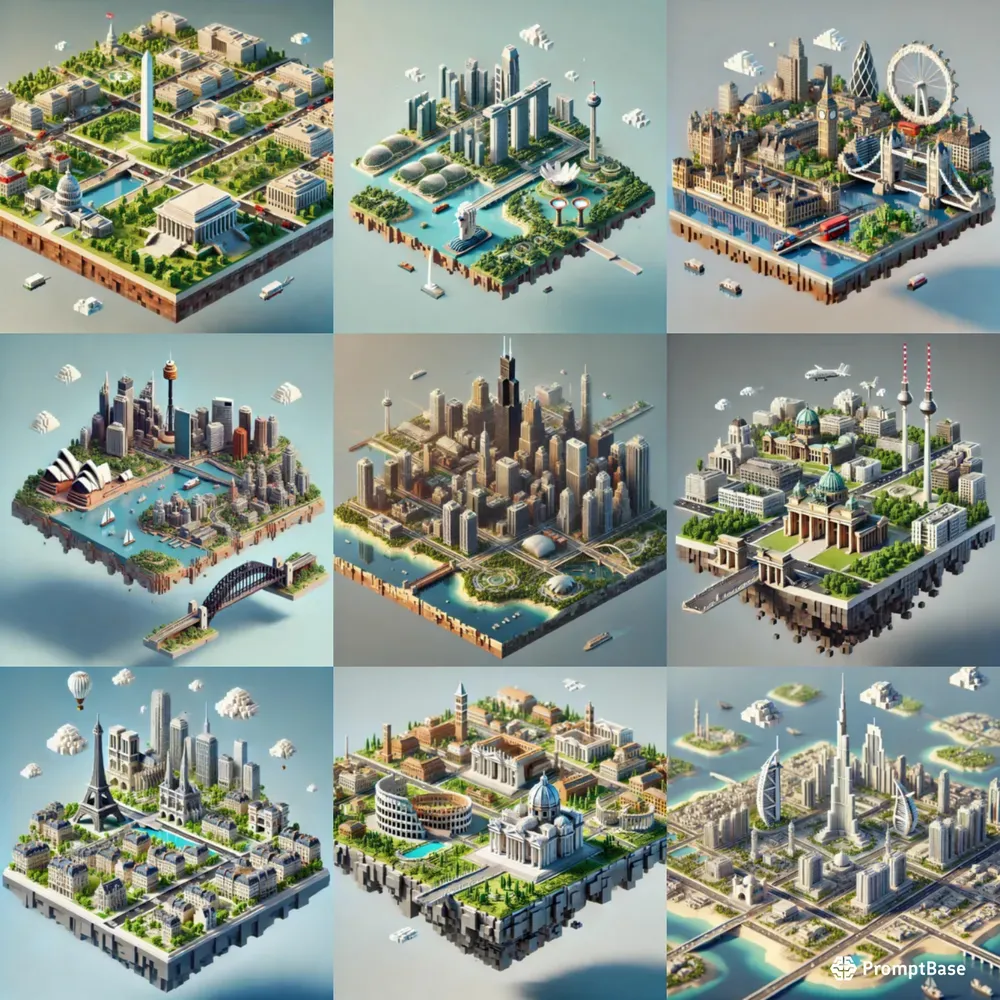 Major And Famous Block Cities DALL·E Prompt | PromptBase