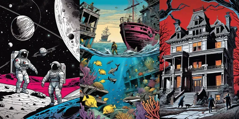 Dynamic Comic Scenes DALL·E Prompt | PromptBase